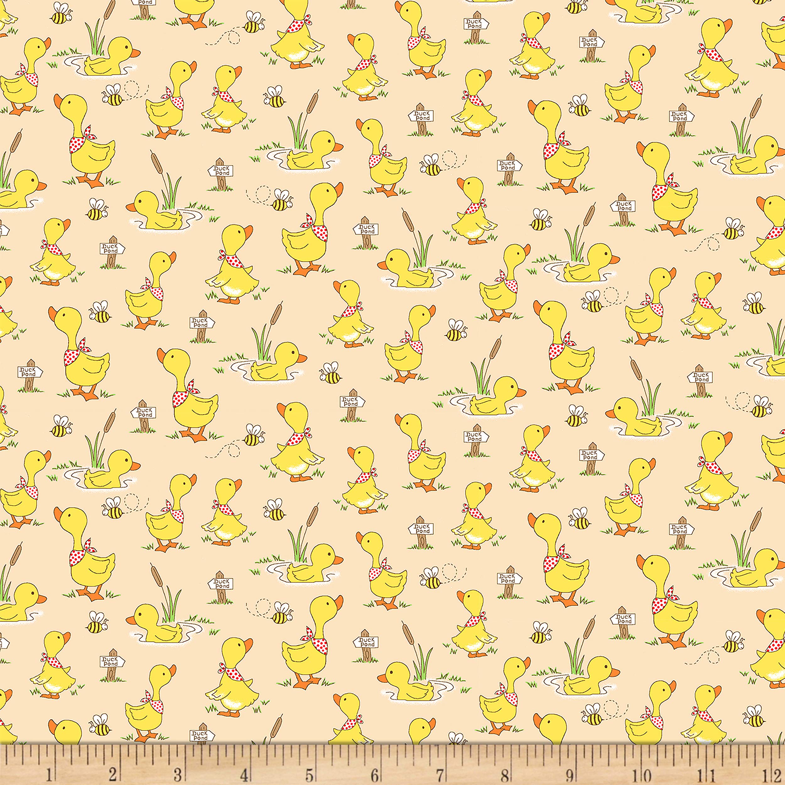 Comfy Flannel Playful Ducks Yellow, Fabric by the Yard