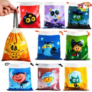 joyin 72 pcs plastic halloween drawstring treat bags, cute halloween candy bags in 9 character designs, small trick or treat bags, goodie gift bags halloween party favors supplies