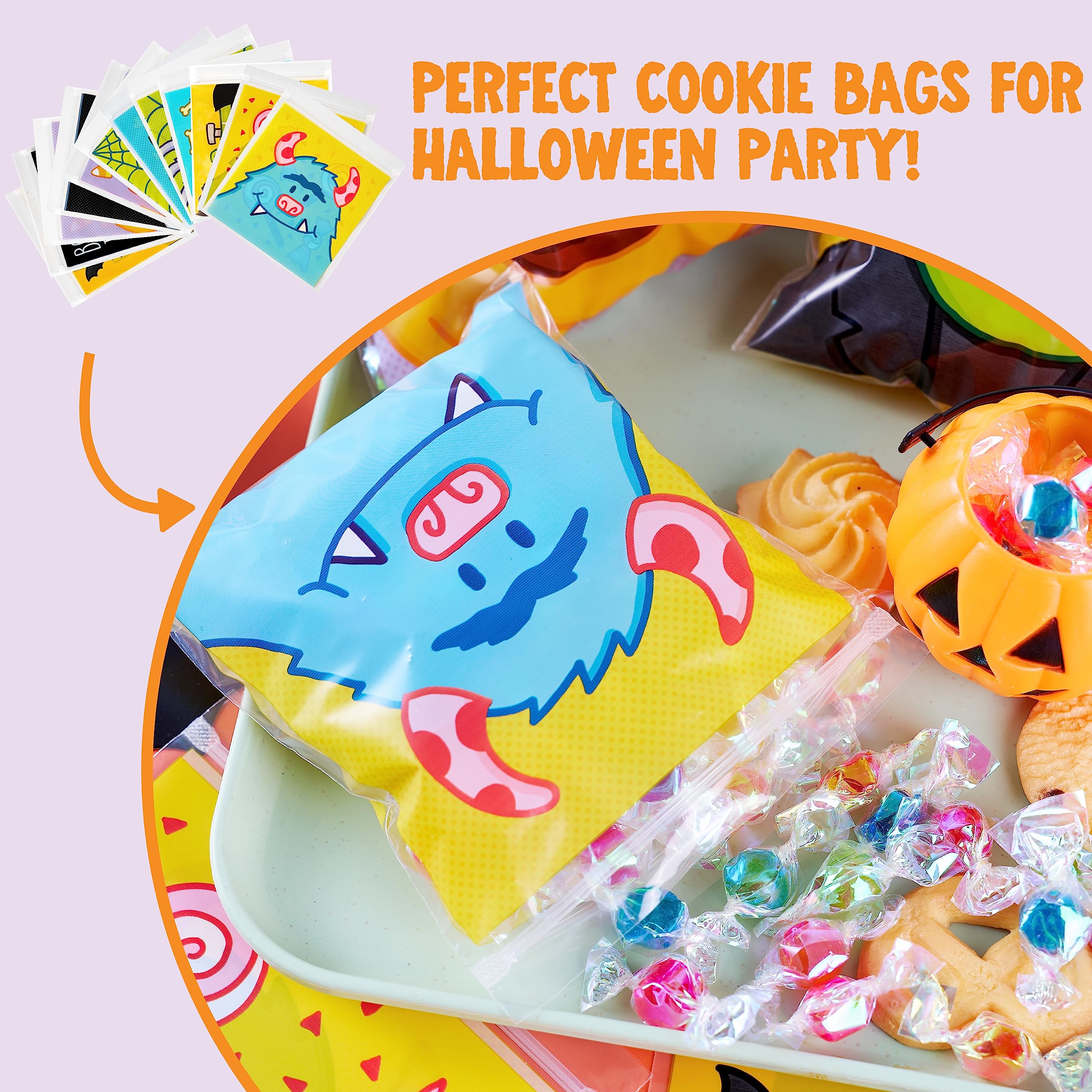 JOYIN 150 Pcs Halloween Cellophane Treat Bags, Halloween Small Candy Bags, Halloween Goodie Gift Bags for Trick or Treat, Small Ziplock Bags for Halloween Party Favor Supplies