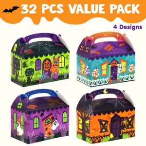 JOYIN 32 Pcs Halloween Trick or Treat Candy Boxes (5.6"x5.66"x3.5"), 3D Halloween House Cardboard Treat Boxes, Cupcake Cookie Goodie Boxs for Halloween Party Favor Supplies