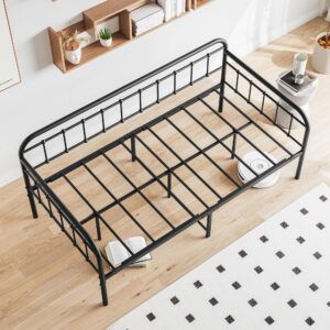 Crocofair Metal Daybed Frame Heavy Duty Slats Sofa Bed Platform Mattress Foundation Twin Daybed No Box Spring Needed(Black Twin)