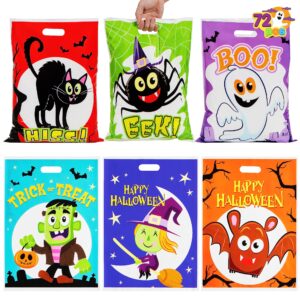 joyin 72 pcs halloween candy bag for trick or treat, halloween treat bags with 6 designed characters, halloween plastic goodie gift bags for party favors party supplies