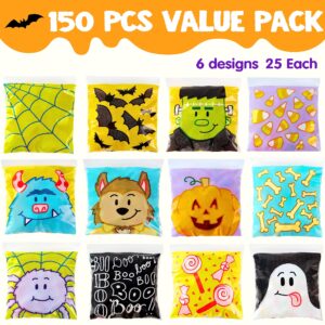 JOYIN 150 Pcs Halloween Cellophane Treat Bags, Halloween Small Candy Bags, Halloween Goodie Gift Bags for Trick or Treat, Small Ziplock Bags for Halloween Party Favor Supplies