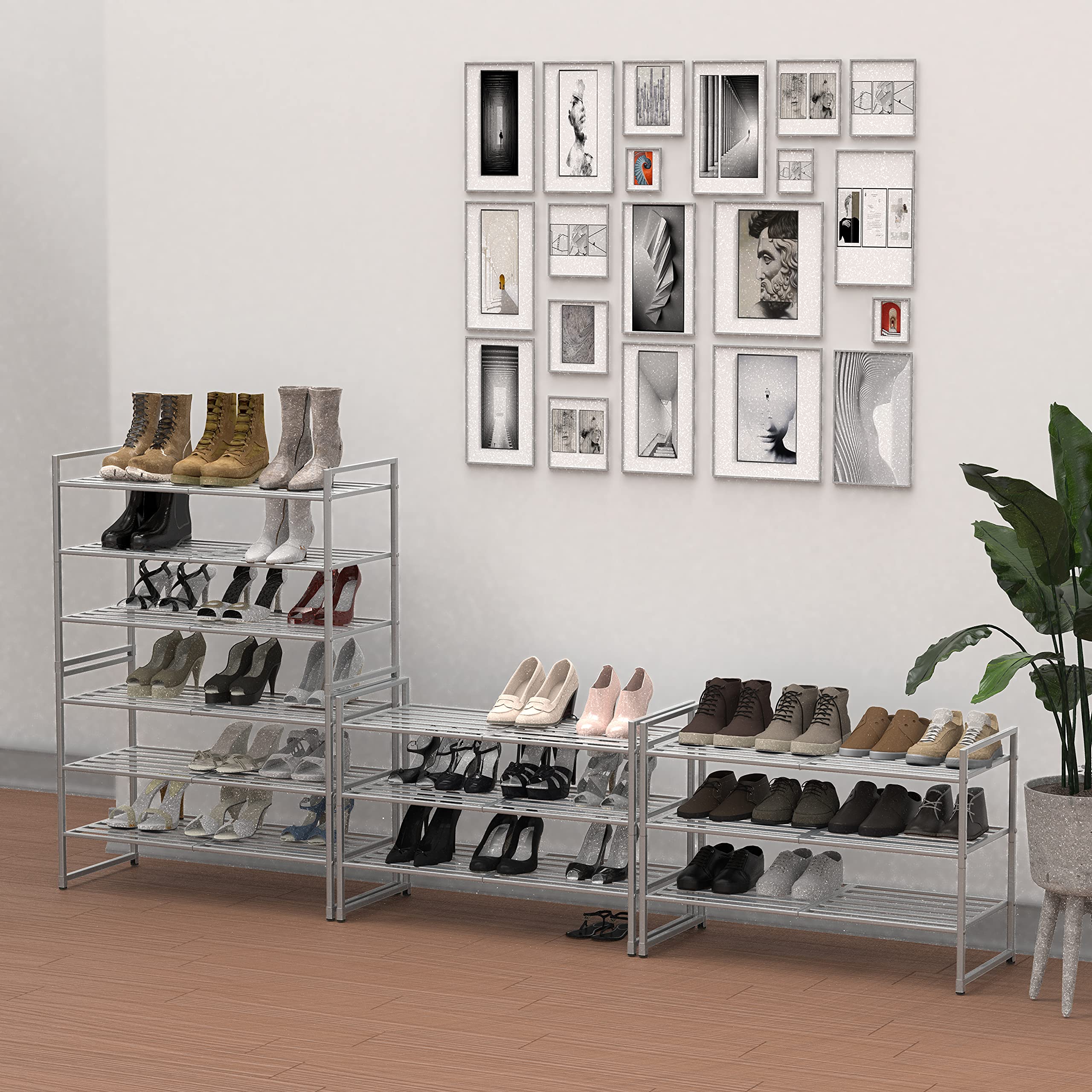 Simple Houseware 3-Tier Stackable Shoes Rack Organizer Shelf, Silver