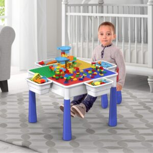 PicassoTiles Kids Multi Activity Table, Storage Bin & Chair Set Combo, 581 PCs Building Block with Marble Run Play Table Compatible with Building Bricks Blocks STEM Toy for Boys & Girls Ages 3+