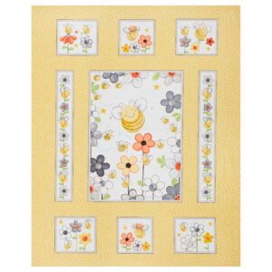 susybee sweet bees 36" panel yellow, fabric by the yard