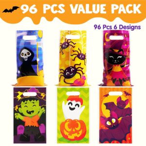 JOYIN 96 Pcs Halloween Candy Treat Bags in 6 Multi Character Designs, Halloween Goodie Gift Bags Party Favors, Halloween Trick or Treat Bags, Event Party Supplies