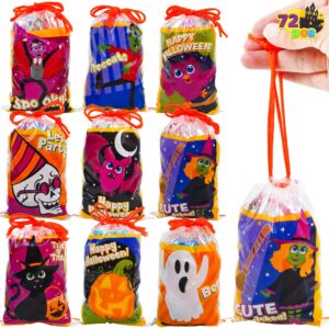 joyin 72 pcs halloween plastic treat bags with drawstrings, small trick or treat candy bags in 9 designs, small halloween goodie gift bags halloween party favors supplies