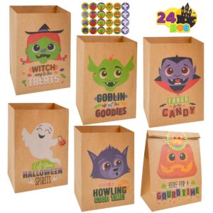 joyin 24 pcs halloween kraft paper treat bags with character designs, halloween candy bag with kraft paper bag & sticker, halloween candy gift bags for party favor party supplies