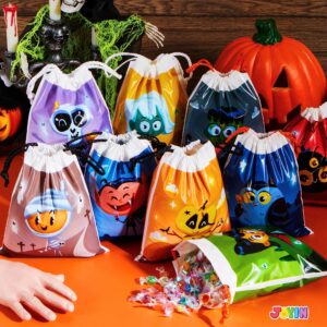 JOYIN 72 Pcs Plastic Halloween Drawstring Treat Bags, Cute Halloween Candy Bags in 9 Character Designs, Small Trick or Treat Bags, Goodie Gift Bags Halloween Party Favors Supplies