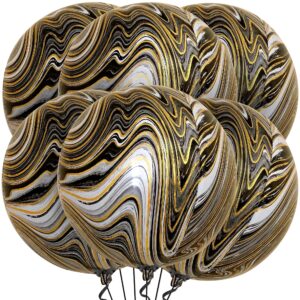 katchon, black and gold marble balloons - 22 inch, pack of 6 | round 4d marble black and gold balloons, gold and black balloons | black agate balloons | halloween balloons for halloween decorations