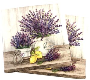 20-ct 13x13 lavender floral napkins decorative napkins mother's day napkins disposable floral paper napkins for decoupage floral cocktail lunch dinner napkins paper rustic lavender napkins in pots