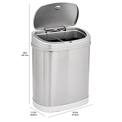 Amazon Basics Automatic Hands-Free Stainless Steel Rectangular Trash Can, 30 Liters, 2 Bins