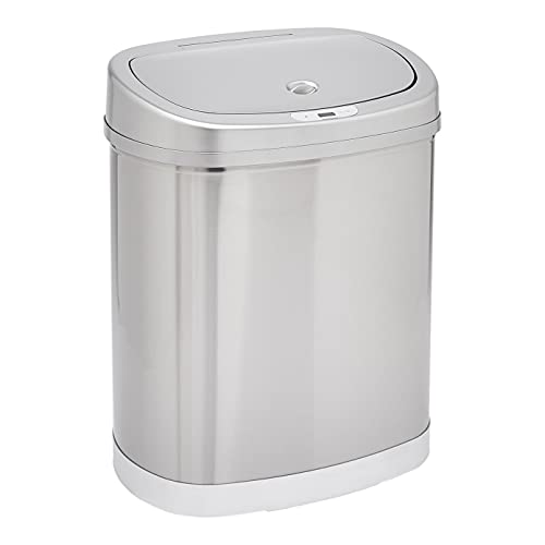 Amazon Basics Automatic Hands-Free Stainless Steel Rectangular Trash Can, 30 Liters, 2 Bins