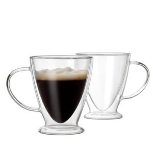 sister.ly drinkware double wall glass coffee cups, insulated glass coffee cups, set of 2, 12 ounces (clear)