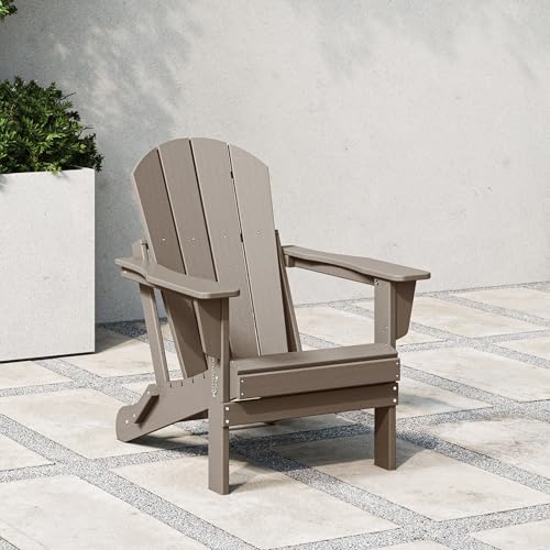 WestinTrends Outdoor Adirondack Chair, Plastic Fire Pit Chair, Weather Resistant Folding Patio Lawn Chair for Outside Deck Garden Backyard Balcony, Weather Wood