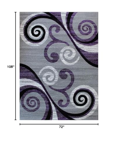 Masada Rugs, Stephanie Collection Area Rug Modern Contemporary Design 1100 Purple Grey White Black (6 Feet X 9 Feet)