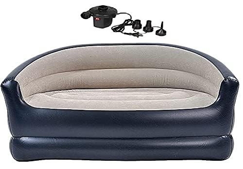 Folding Portable Inflatable Double Sofa, Lazy Flocking Two-Seater Lounge Chair with Electric Air Pump - Great for Pop Up Indoor Living Room and Outdoor Balcony, Backyard, Camping, Picnic, RV