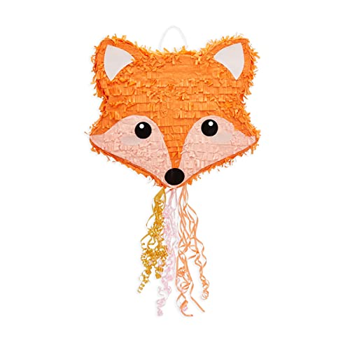 BLUE PANDA Pull String Fox Pinata for Woodland Baby Shower Decorations, Birthday Party (Small, 16 x 13 x 3 In)