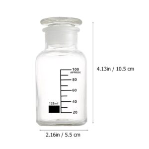 iplusmile Reagent Bottle Apothecary Jar, Glass Wide Mouth Reagent Bottle 125ml Capacity Laboratory Chemistry Sample Glass Bottle with Glass Stopper and Scale for Lab and Kitchen