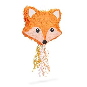 blue panda pull string fox pinata for woodland baby shower decorations, birthday party (small, 16 x 13 x 3 in)