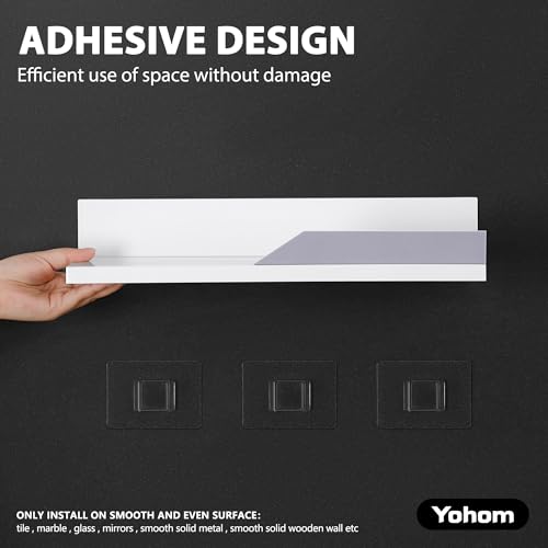 YOHOM Adhesive White Floating Shelves Bathroom Wall Organizer Shower Caddy No Drilling Display Ledge Shelf Rack for Home Decor 2PCS