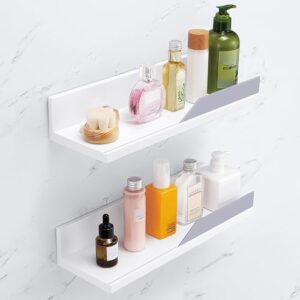 yohom adhesive white floating shelves bathroom wall organizer shower caddy no drilling display ledge shelf rack for home decor 2pcs