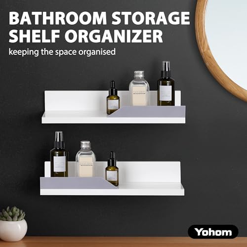 YOHOM Adhesive White Floating Shelves Bathroom Wall Organizer Shower Caddy No Drilling Display Ledge Shelf Rack for Home Decor 2PCS