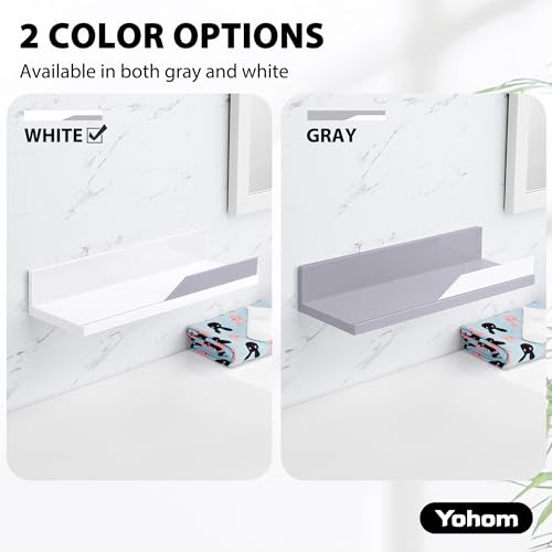 YOHOM Adhesive White Floating Shelves Bathroom Wall Organizer Shower Caddy No Drilling Display Ledge Shelf Rack for Home Decor 2PCS