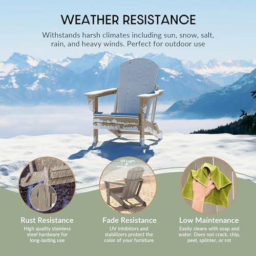 WestinTrends Outdoor Adirondack Chair, Plastic Fire Pit Chair, Weather Resistant Folding Patio Lawn Chair for Outside Deck Garden Backyard Balcony, Weather Wood