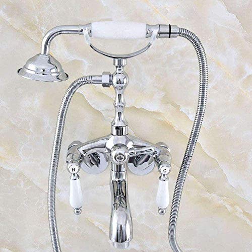 NZDY Faucet Polished Chrome Wall Mount Clawfoot Bathroom Tub Faucet Hand Shower Bathtub Mixer Tap Set