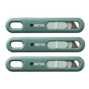 nova disposable safety knife, utility knife, box cutter, fixed compact cut, ambidextrous feature, ideal for food industry, warehouse, for cutting boxes, cartons, packing. (3 pack)