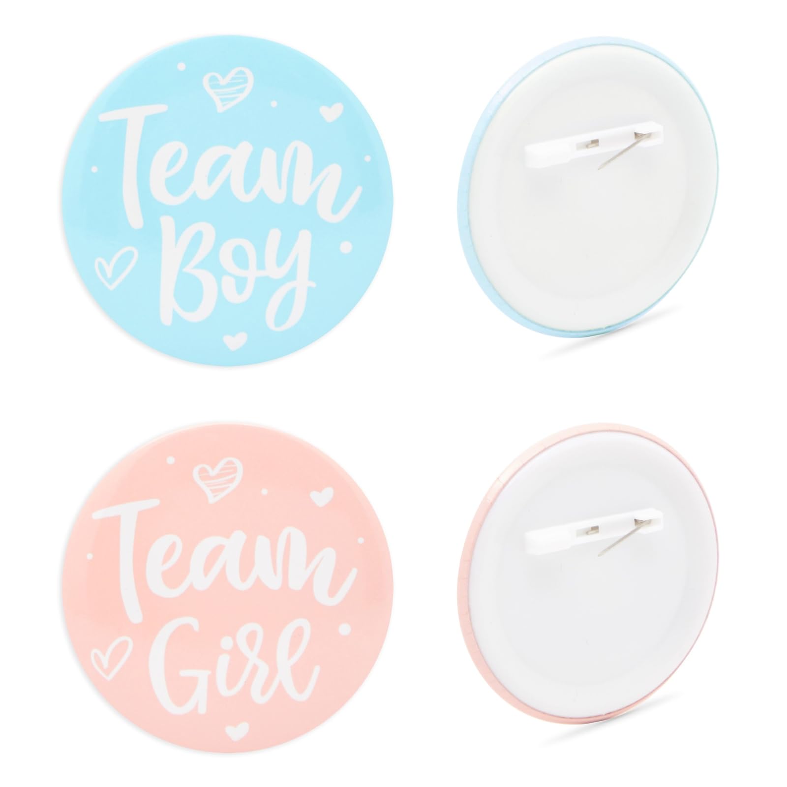 Sparkle and Bash Baby Gender Reveal Party Favors, Team Boy and Girl Button Pins, Bead Necklaces (48 Pieces)