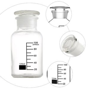 iplusmile Reagent Bottle Apothecary Jar, Glass Wide Mouth Reagent Bottle 125ml Capacity Laboratory Chemistry Sample Glass Bottle with Glass Stopper and Scale for Lab and Kitchen