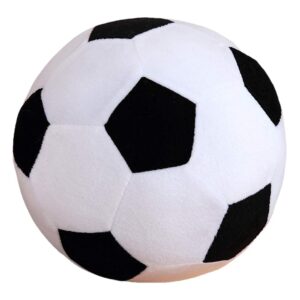 aoqi fluffy stuffed toy soccer ball plush pillow soft durable stuff soccerball gift for kids boy baby (black -white,7.8inch/20cm)