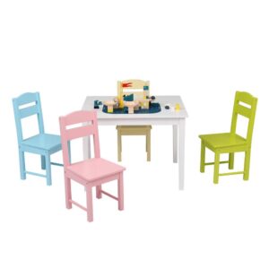 Children's Wooden Table and Chair Set,Kids Wooden Table and Chairs, 5 Pieces Set Includes 4 Chairs and 1 Activity Table, Picnic Table with Chairs for Kids (Colorful)