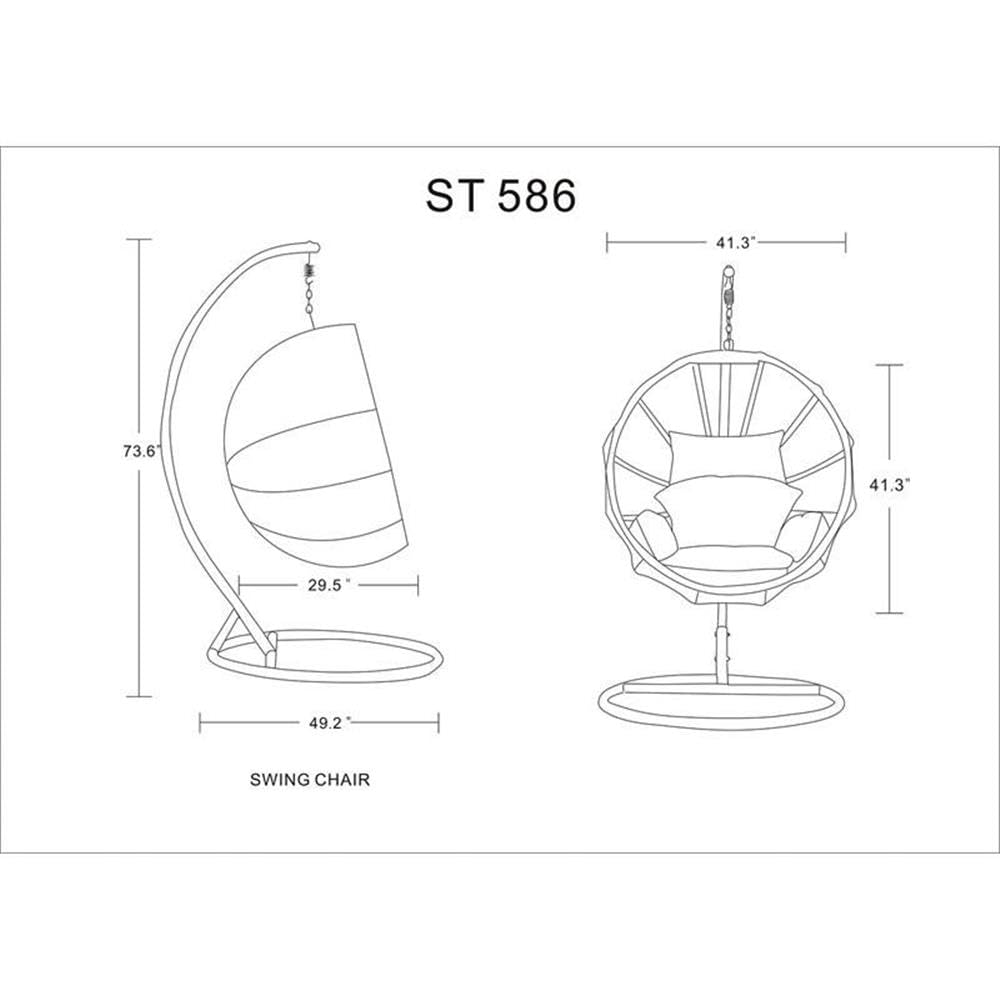 Manhattan Comfort Zolo Egg Patio Swing Chair with Removable Water-Repellent Cushion, All-Weather Metal & Wicker Rattan Hanging Lounge, for Indoor and Outdoor Use, Free-Standing Design, Red