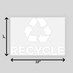 Ignixia Recycle Symbol Sticker Decal to Organize Trash cans/Garbage containers, Recycle Sign Decal Plotter Cut Vinyl Outdoor Recycle Containers (White, 10 X 7) Inches Large (Pack of 01)