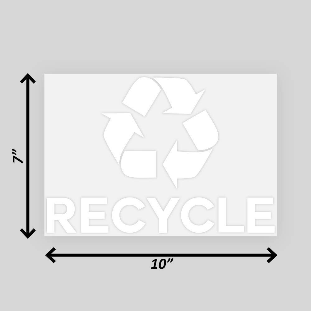 Ignixia Recycle Symbol Sticker Decal to Organize Trash cans/Garbage containers, Recycle Sign Decal Plotter Cut Vinyl Outdoor Recycle Containers (White, 10 X 7) Inches Large (Pack of 01)