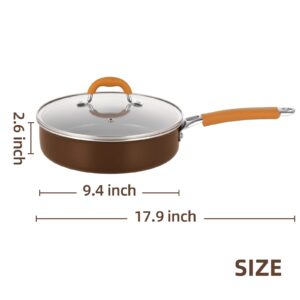 EPPMO Nonstick Ceramic Saute Pan with Lid, Saute Pot With Silicone Handle, Brown,3 Quart