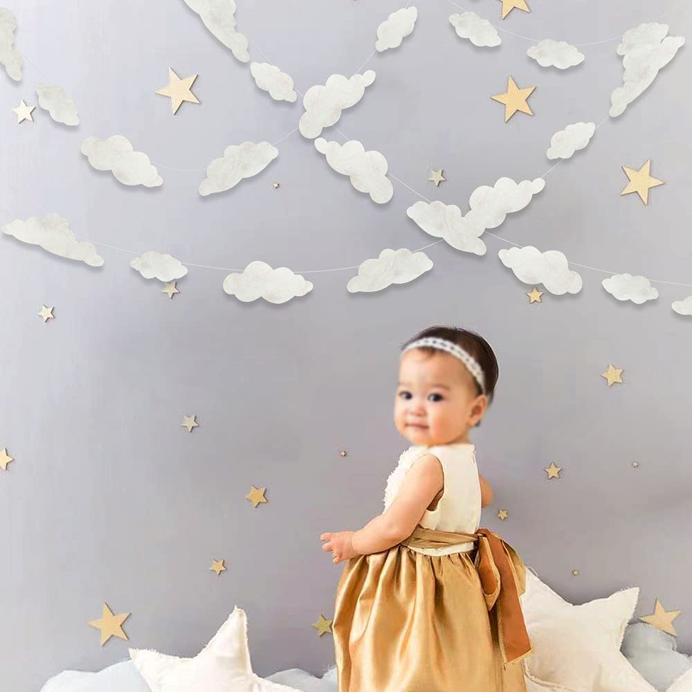 Cloud Party Decoration Kit Garland White Pink Marble Paper Cutouts Streamer Supply Hanging Banner for Birthday Baby Shower Graduation Wedding Under The Sea Kids Room Nursery Backlgroud (Beige Marble)