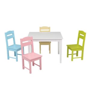 Children's Wooden Table and Chair Set,Kids Wooden Table and Chairs, 5 Pieces Set Includes 4 Chairs and 1 Activity Table, Picnic Table with Chairs for Kids (Colorful)