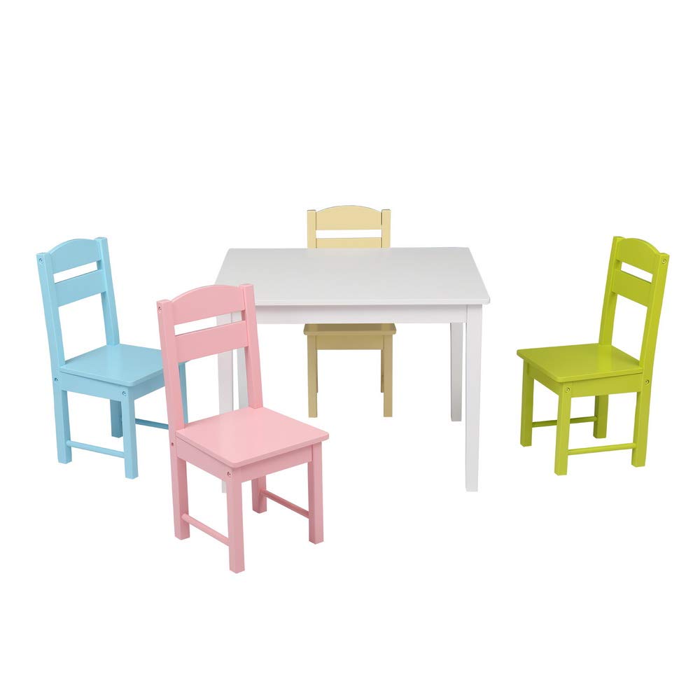 Children's Wooden Table and Chair Set,Kids Wooden Table and Chairs, 5 Pieces Set Includes 4 Chairs and 1 Activity Table, Picnic Table with Chairs for Kids (Colorful)