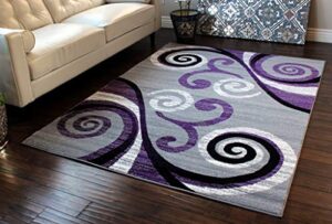 masada rugs, stephanie collection area rug modern contemporary design 1100 purple grey white black (6 feet x 9 feet)