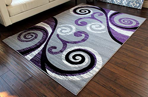 Masada Rugs, Stephanie Collection Area Rug Modern Contemporary Design 1100 Purple Grey White Black (6 Feet X 9 Feet)