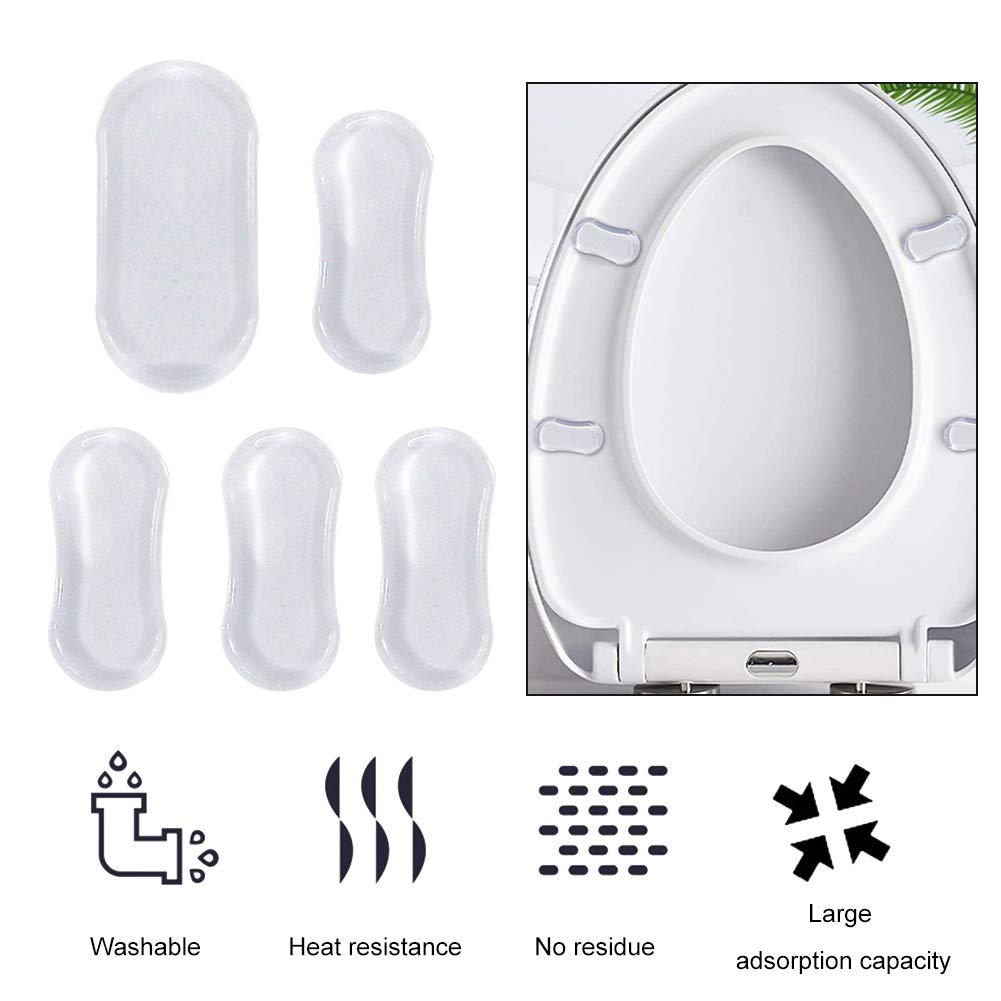 Denpetec Toilet Seat Bumper Replacement Kit for Bidet, Universal and Strong Adhesive, 5 Pieces Clear Toilet Seat Bumpers Pads for Use with Bidets Stick On for Home and Hotel