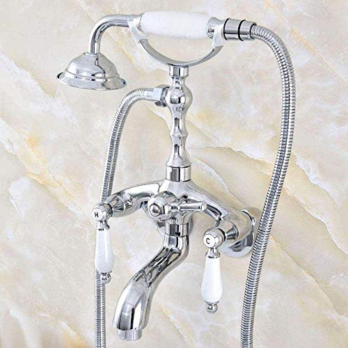 NZDY Faucet Polished Chrome Wall Mount Clawfoot Bathroom Tub Faucet Hand Shower Bathtub Mixer Tap Set