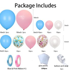 Pink and Blue Balloons Garland Arch Kit - 100Pcs 18+12+5 Inch Pink Blue Confetti Party Balloons for Gender Reveal Boys Girls Birthday Baby Shower Wedding Engagements Anniversary Party Decorations