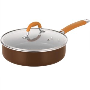 EPPMO Nonstick Ceramic Saute Pan with Lid, Saute Pot With Silicone Handle, Brown,3 Quart