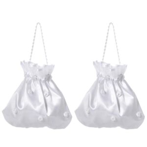 2pcs satin bridal wedding money bag white bridal bridesmaid satin flower decorated bag handbag with pearl for dance bridal purse wedding supplies